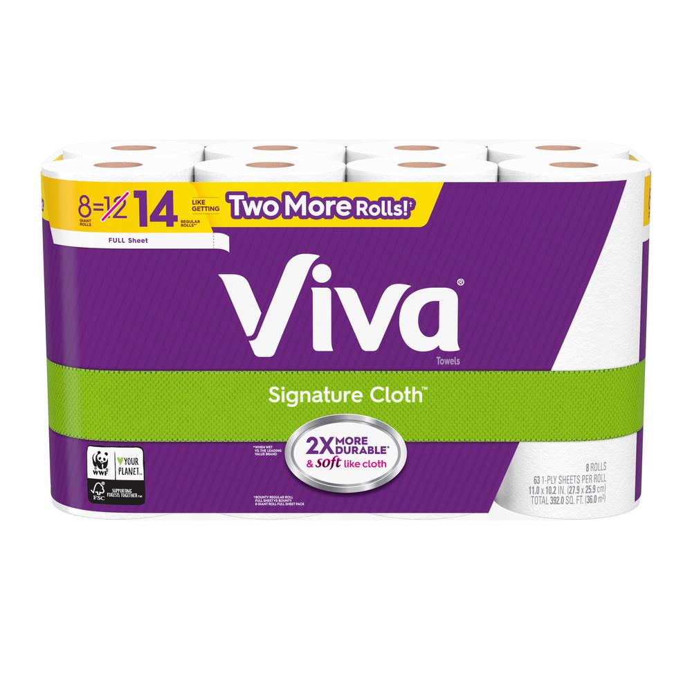 Viva Signature Cloth White Paper Towel Roll ( 63 Sheets Per Roll 8 ...