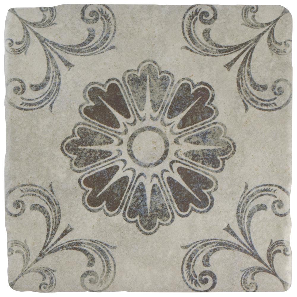 Merola Tile Costa Cendra Decor Fleur 7-3/4 in. x 7-3/4 in. Ceramic ...