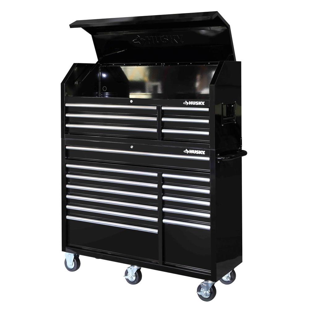 Husky 52 In 18 Drawer Tool Chest And Rolling Tool Cabinet Set Black