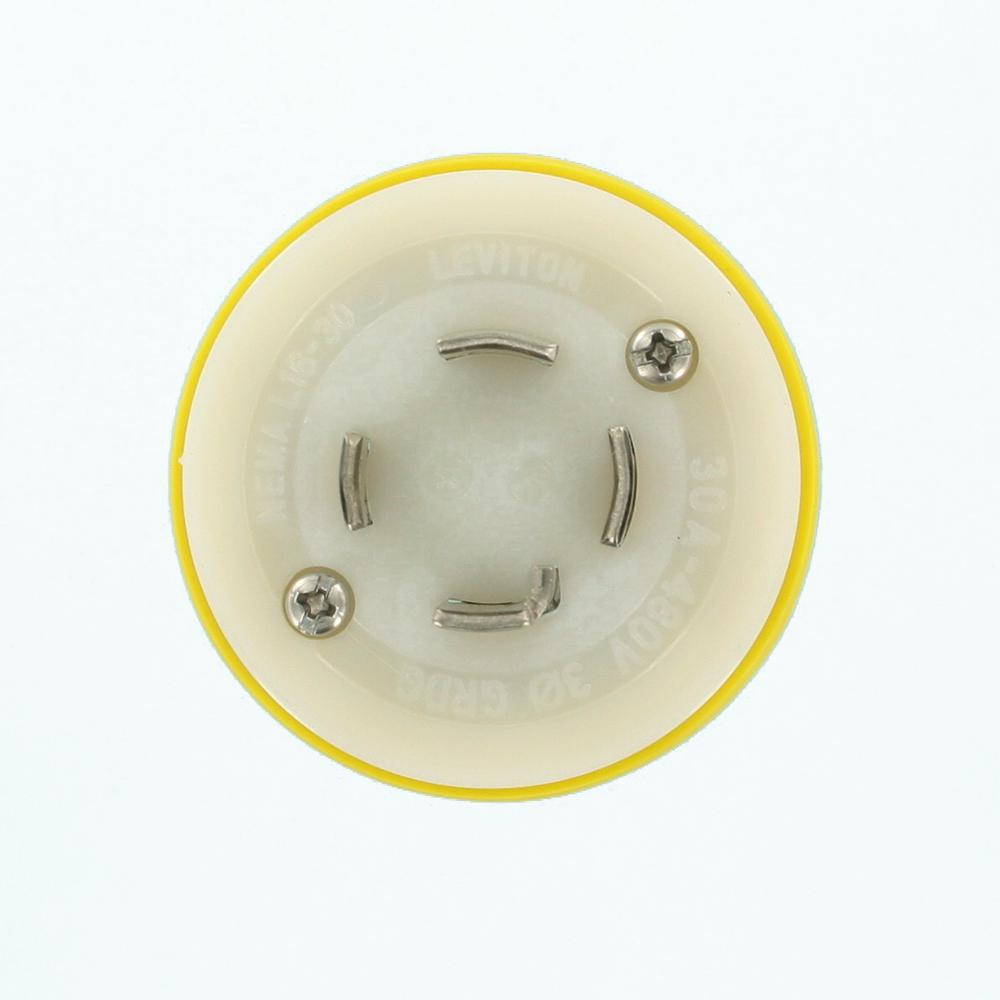 Leviton 30 Amp 480-Volt 3-Phase Wetguard Locking Grounding Plug, Yellow ...