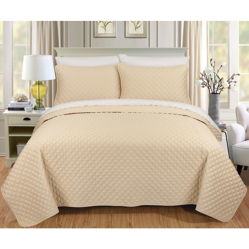 Nouvelle Home Palazzo 3-Piece Cotton Ivory King Quilt Set-QSK004KIV ...