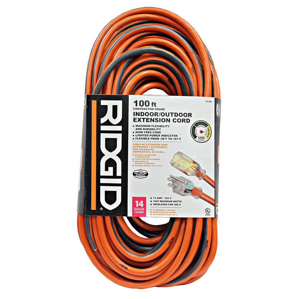 RIDGID 100 Ft 14 3 Outdoor Extension Cord 657 143100RL6A The Home Depot RIDGID 100 Ft 14 3 Outdoor Extension Cord 657 143100RL6A The Home Depot