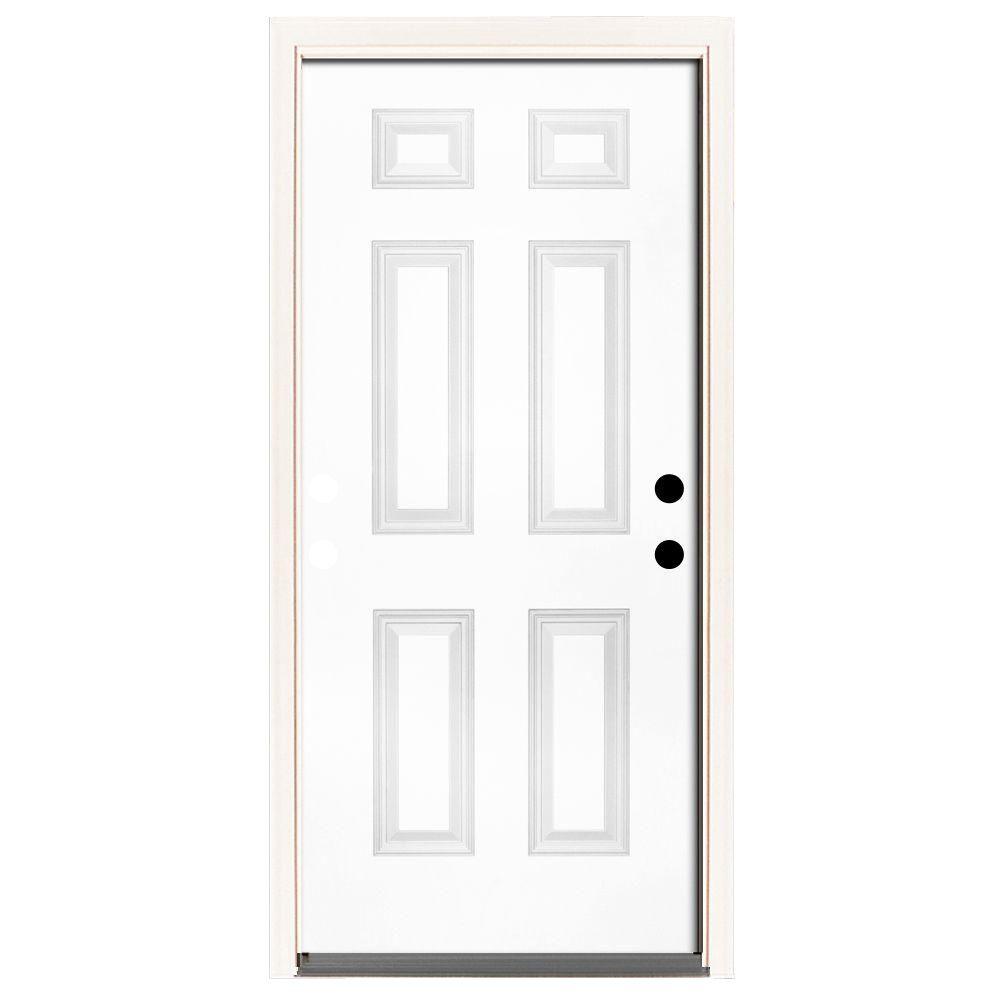 Steves & Sons 42 in. x 80 in. Premium 6 Panel Primed White Steel ...