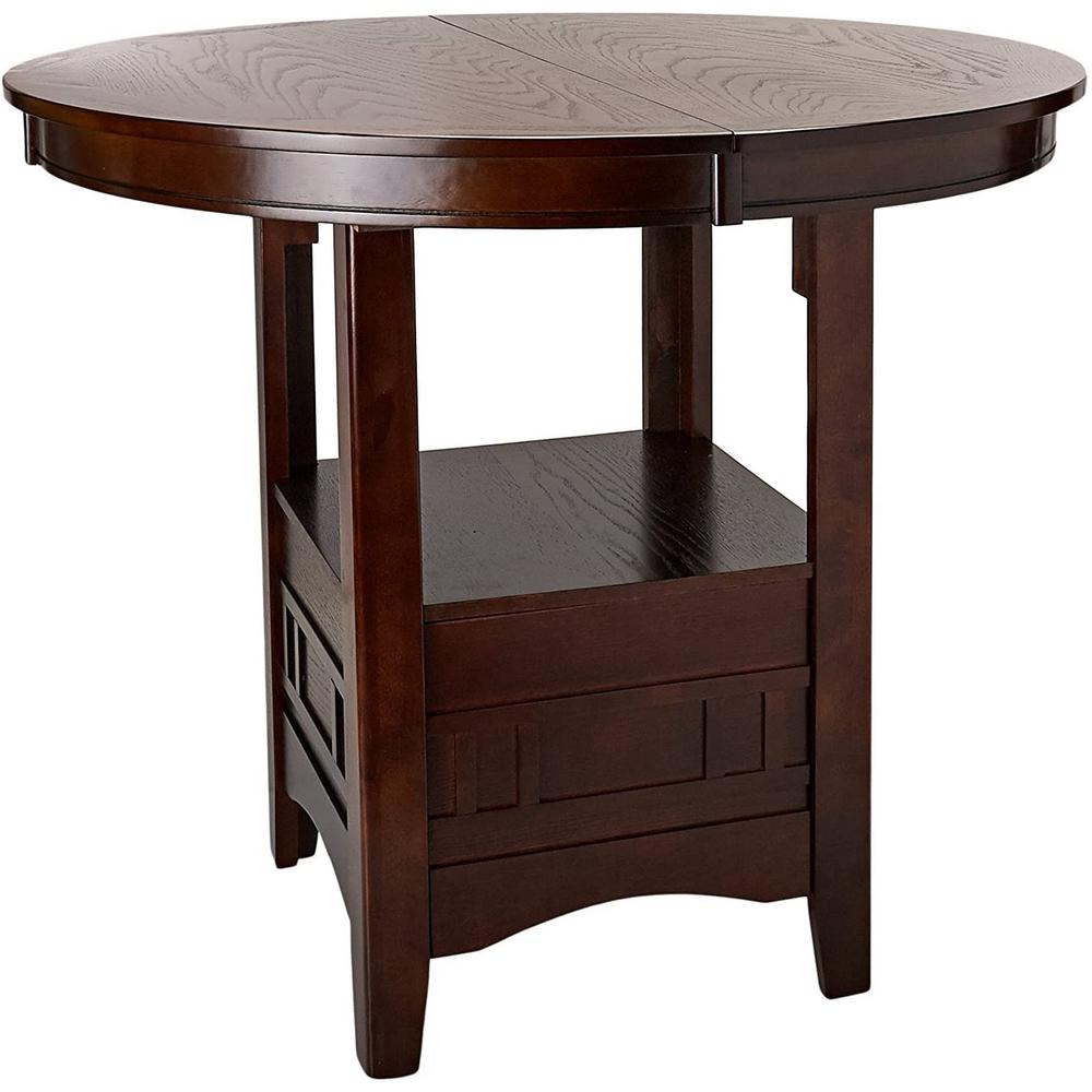 POUNDEX Brown Round Counter Height Table with Open Shelf-PDEX-F2345 ...