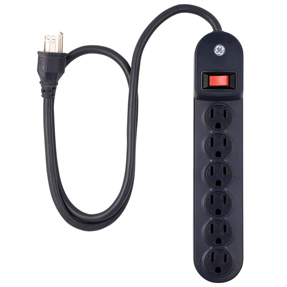 GE 6-Outlet Power Strip with 3 ft. Extension Cord, Black-56223 - The ...