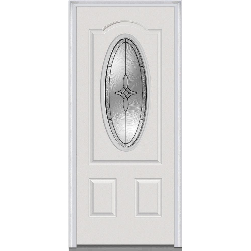 MMI Door 36 in. x 80 in. Lenora Left-Hand Inswing 3/4 Oval Decorative 2 ...