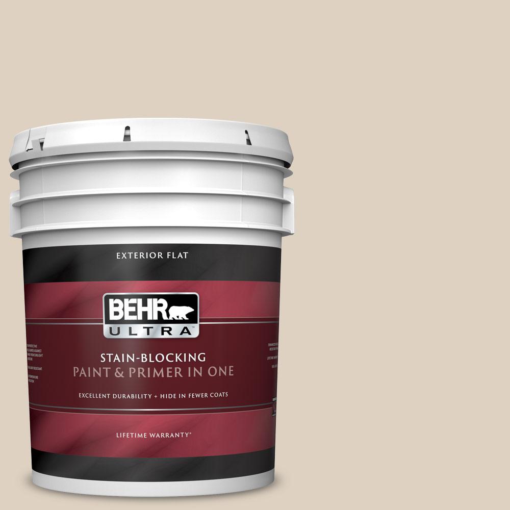 BEHR ULTRA 5 gal. #OR-W07 Spanish Sand Flat Exterior Paint and Primer ...