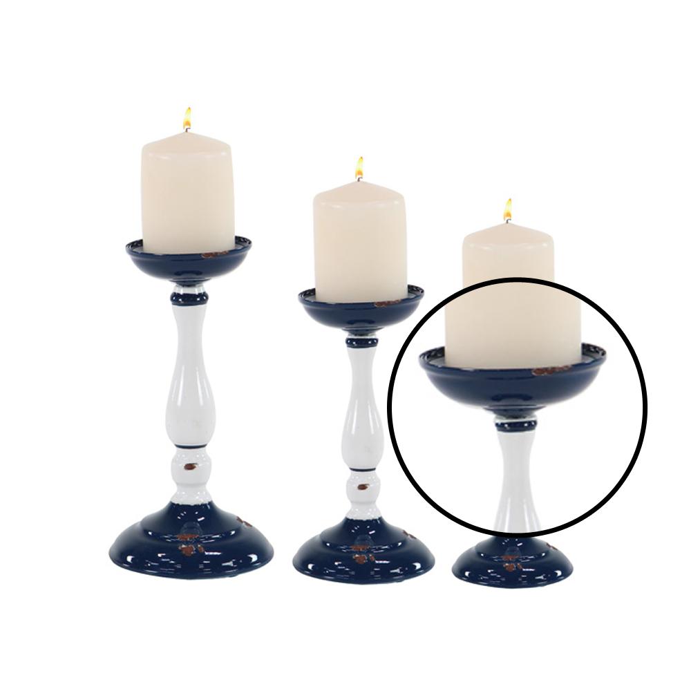 Litton Lane White Iron Baluster-Shaped Candle Holders with Blue Base ...