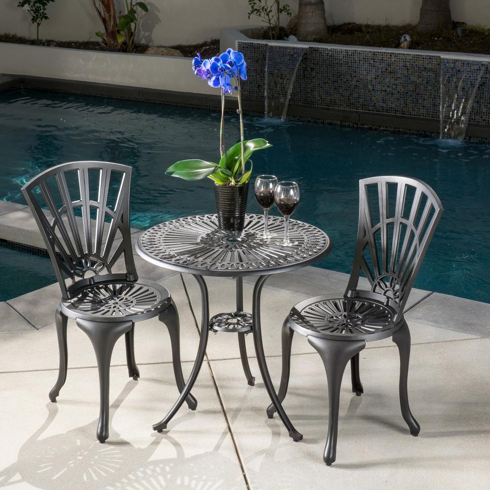 Noble House Andorra Black 3 piece Aluminum Outdoor Bistro Set-6124 ...