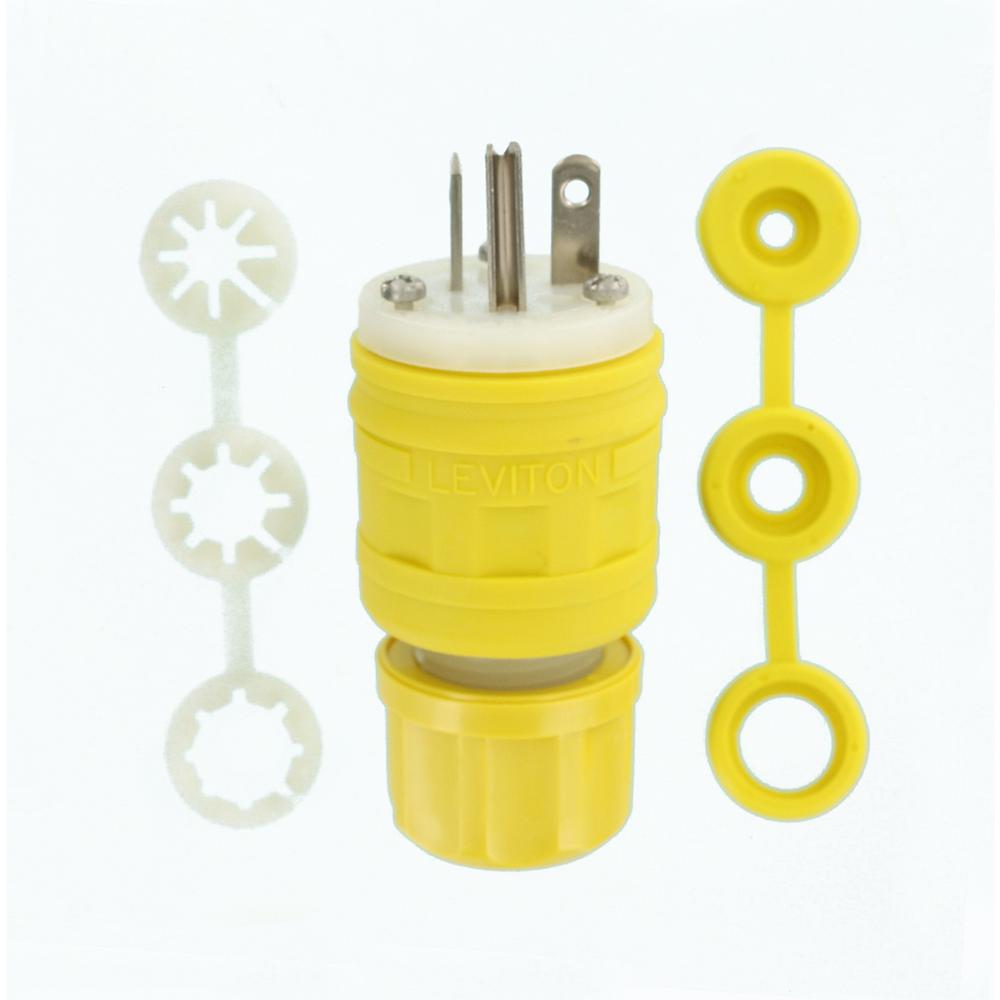 Leviton 20 Amp 125-Volt Wetguard Straight Blade Grounding Plug, Yellow ...