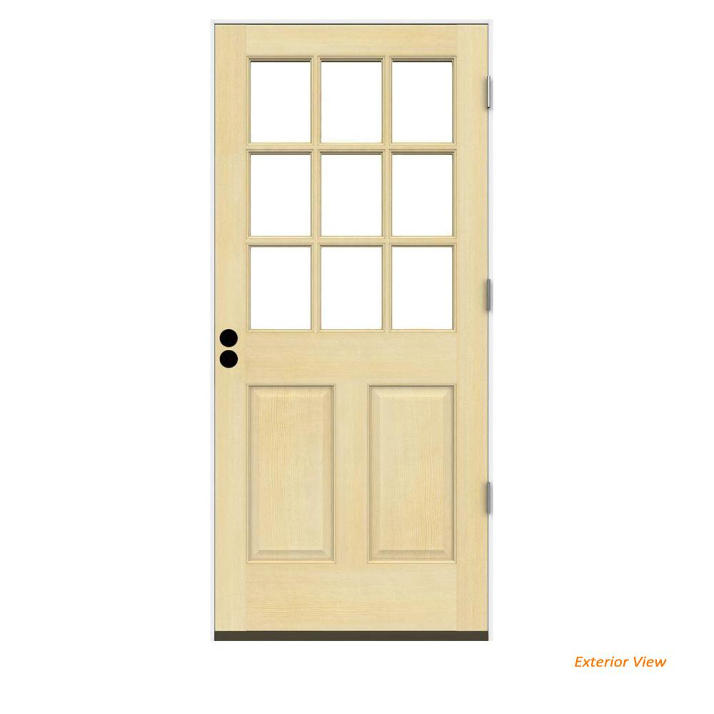 JELD-WEN 36 in. x 80 in. 9 Lite Unfinished Wood Prehung Left-Hand ...