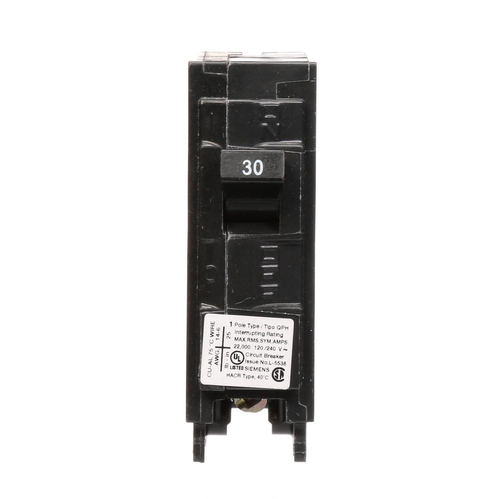Siemens 30 Amp 1-Pole 22 kA Type QPH Circuit Breaker-Q130H - The Home Depot