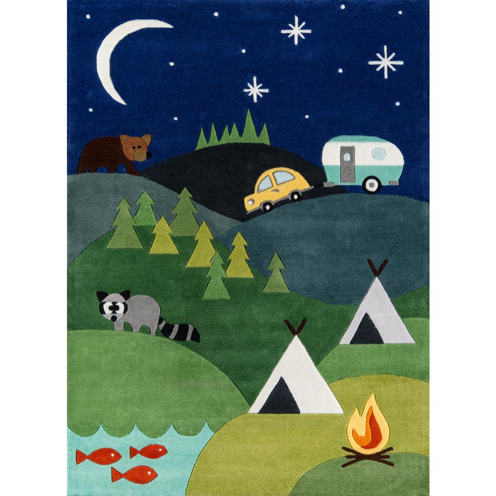 Momeni Lil Mo Whimsy Camping Fun Blue 8 ft. x 10 ft. Indoor Kids Area ...