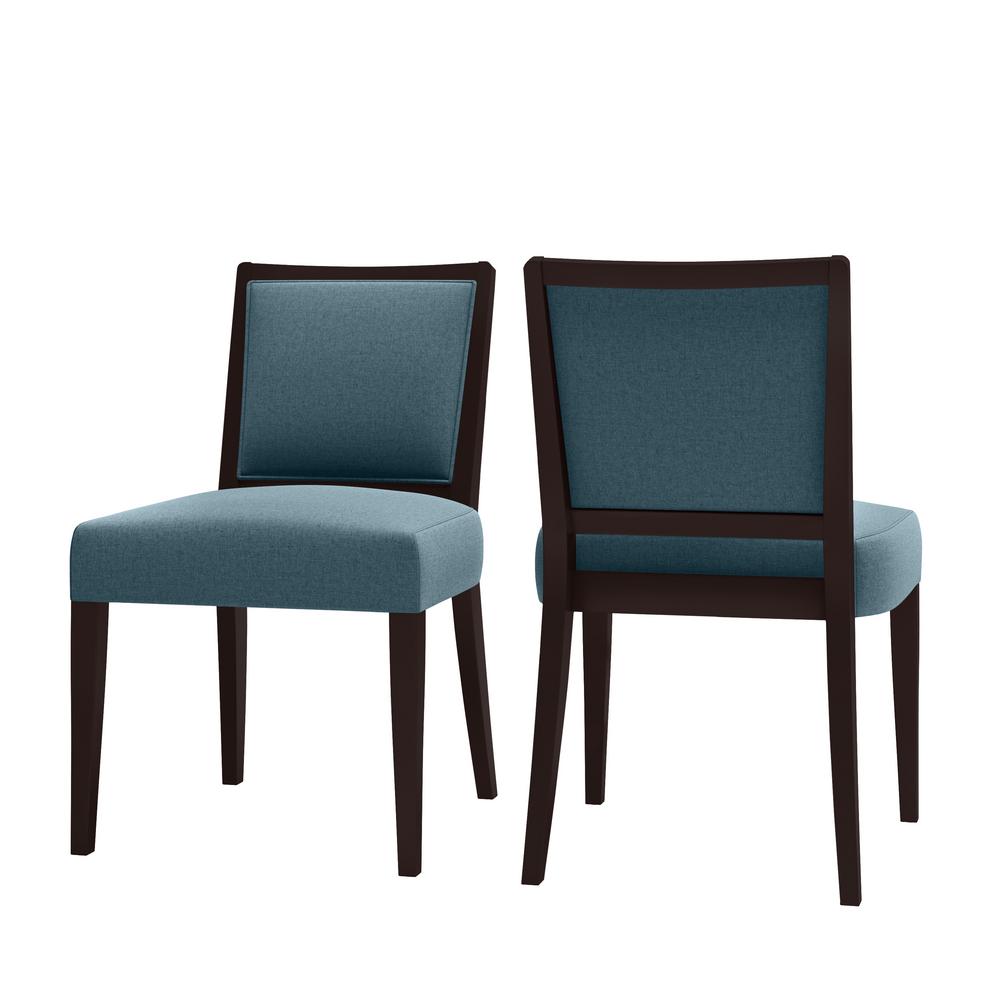 Handy Living Emelia Espresso Finish and Denim Blue Fabric Upholstered ...