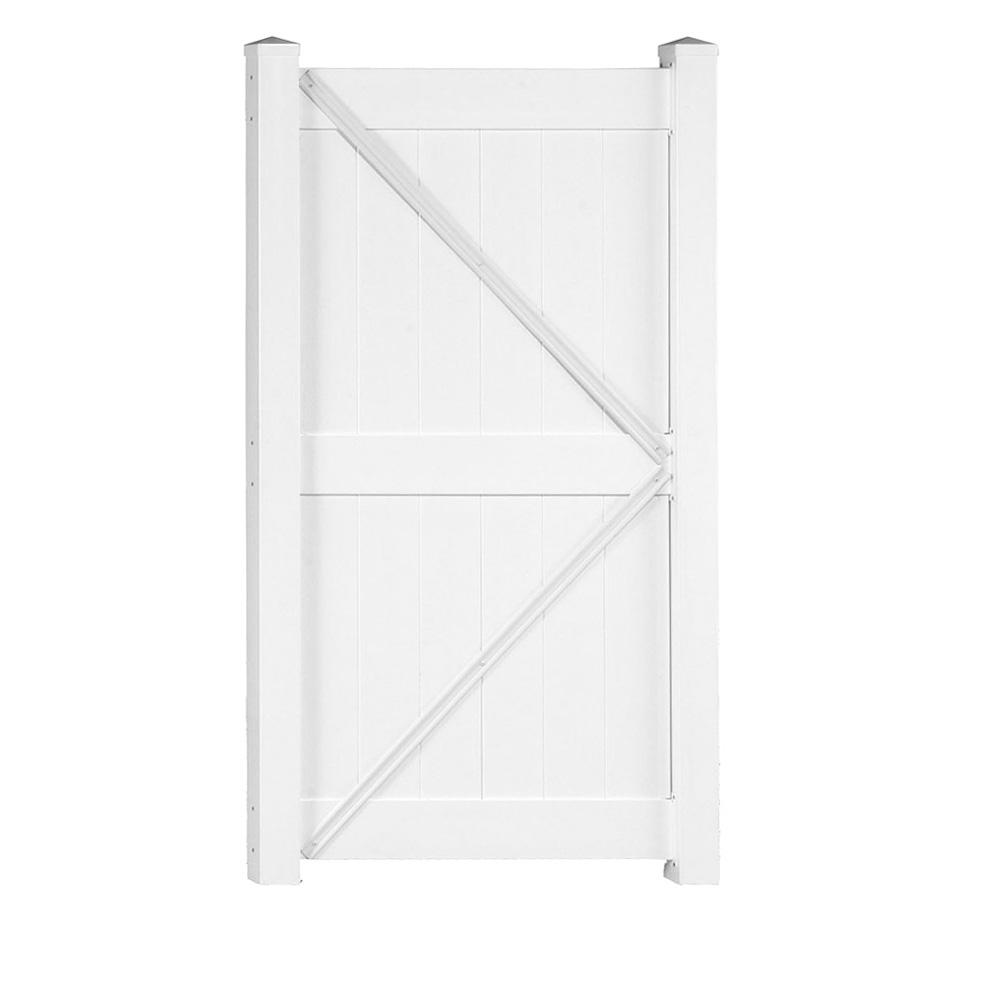 Weatherables Augusta 3.7 ft. x 7 ft. White Vinyl Privacy Fence Gate Kit ...