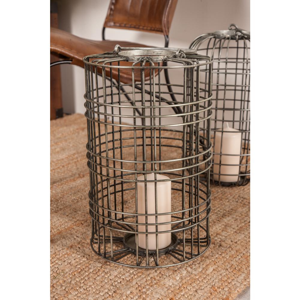 Litton Lane 17 in. Gray Cylindrical Cage Design Candle Lantern 67873 ...
