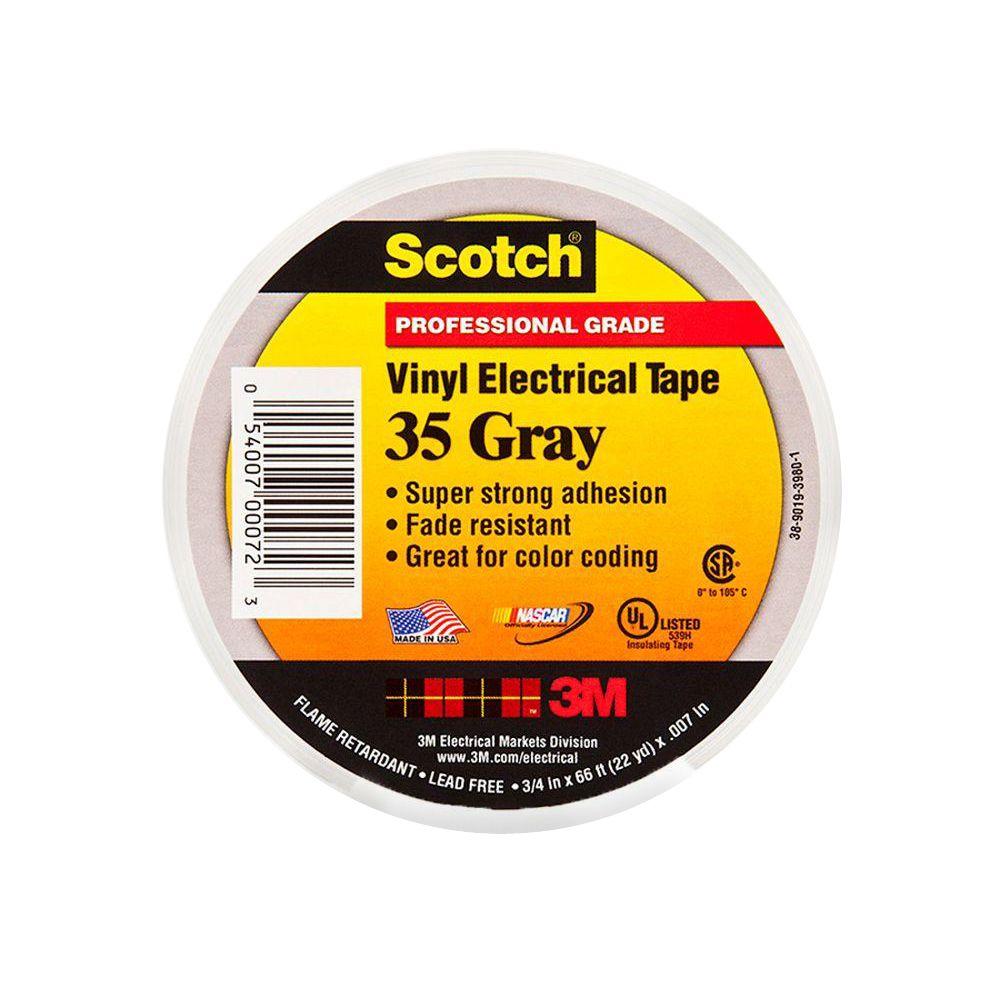 3M Scotch 3/4 in. x 66 ft. Gray Vinyl Electrical Color Coding Tape ...