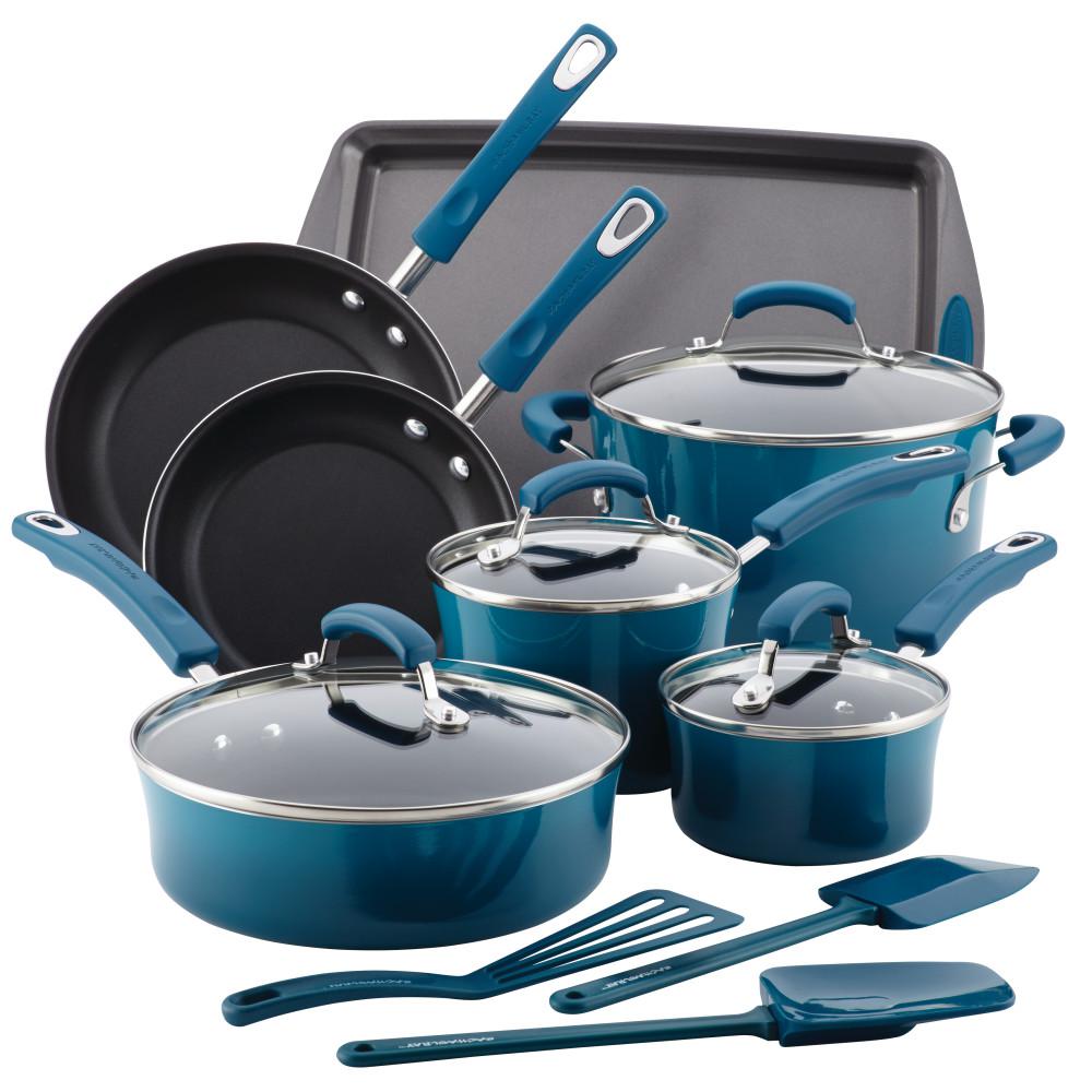 Paula Deen Riverbend 12-Piece Deep Blue Speckle Aluminum Nonstick ...