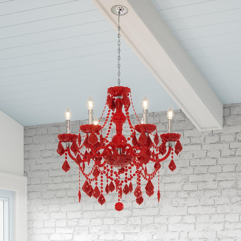 Hampton Bay Maria Theresa 6-Light Chrome and Red Acrylic Chandelier ...