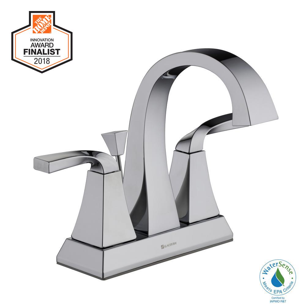 Glacier Bay Leary Curve 4 in. Centerset 2-Handle High-Arc Bathroom ...