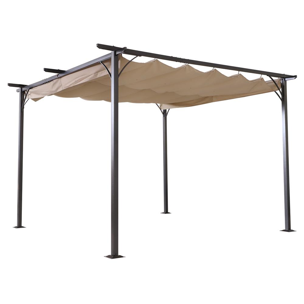 Outsunny 7.5 ft. H Retractable Canopy Cover Steel Frame Classic Pergola ...