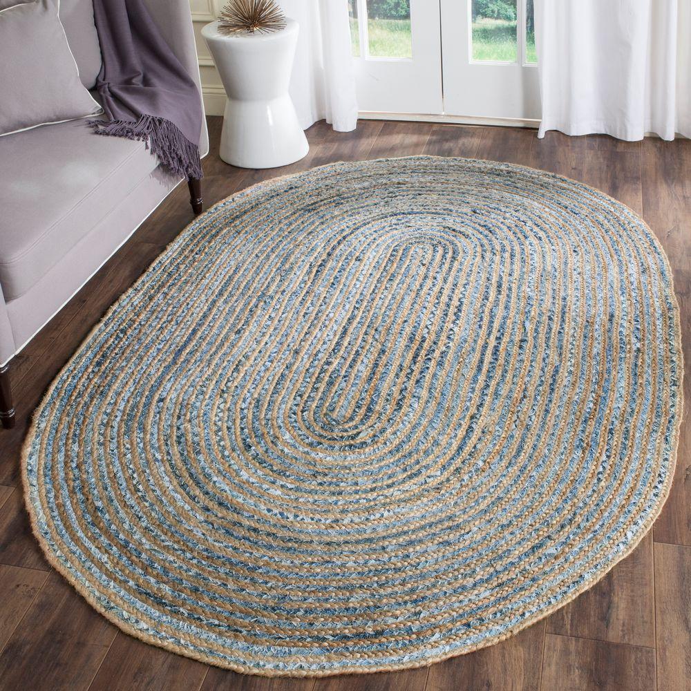 Safavieh Cape Cod Natural Blue 4 Ft X 6 Ft Oval Area Rug CAP250A 4OV