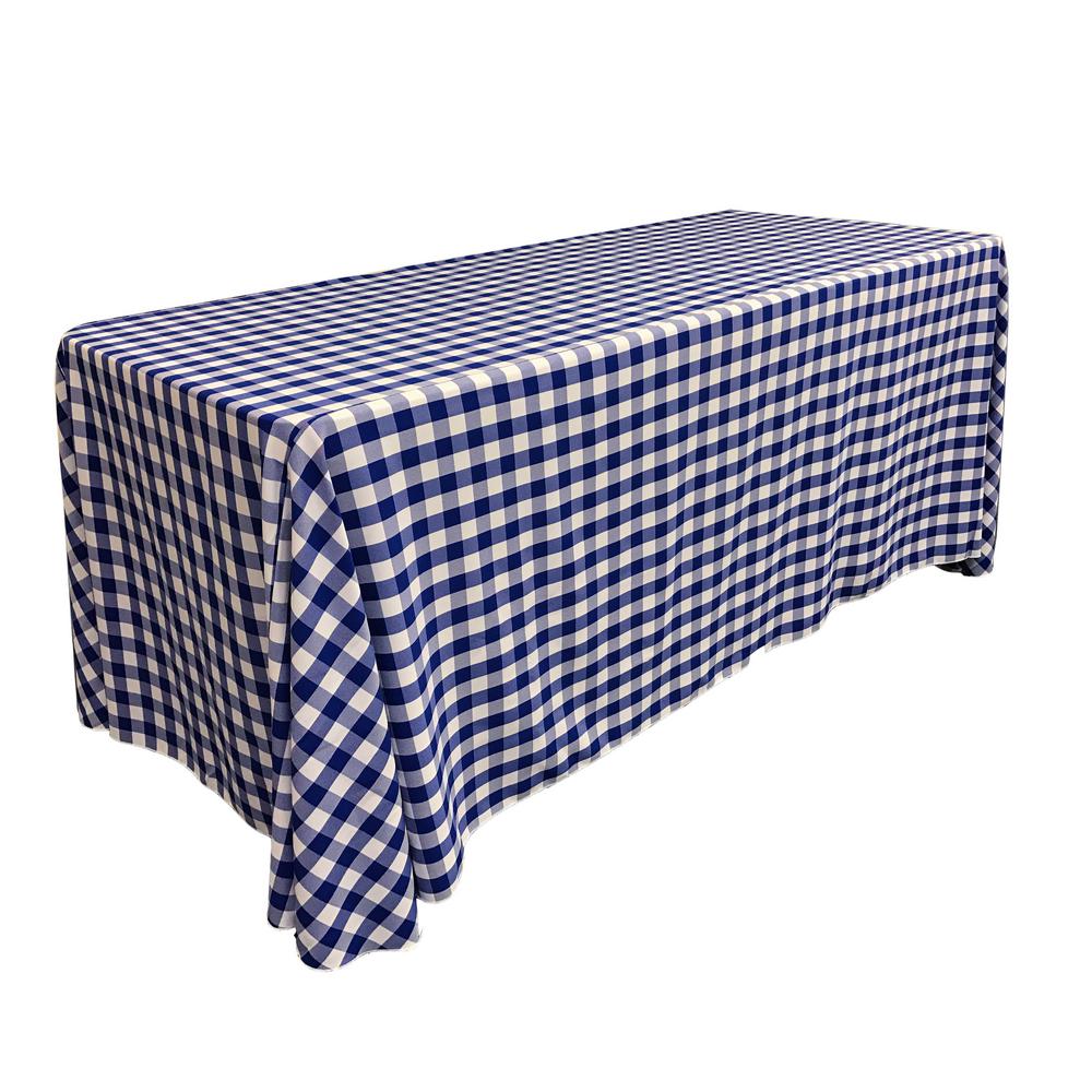 LA Linen "58 in. White and Royal Blue Polyester Gingham Checkered Round ...