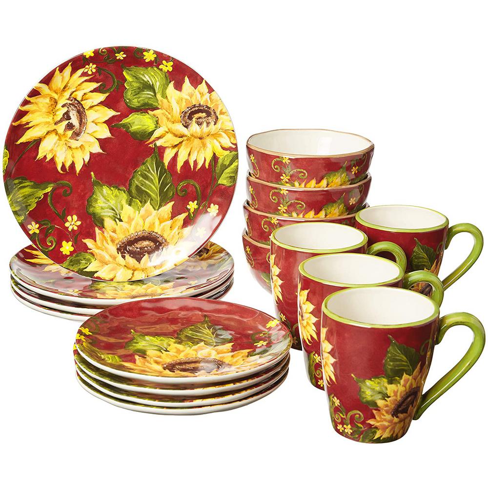Certified International Sunset Sunflower 16-Piece Traditional Multi ...