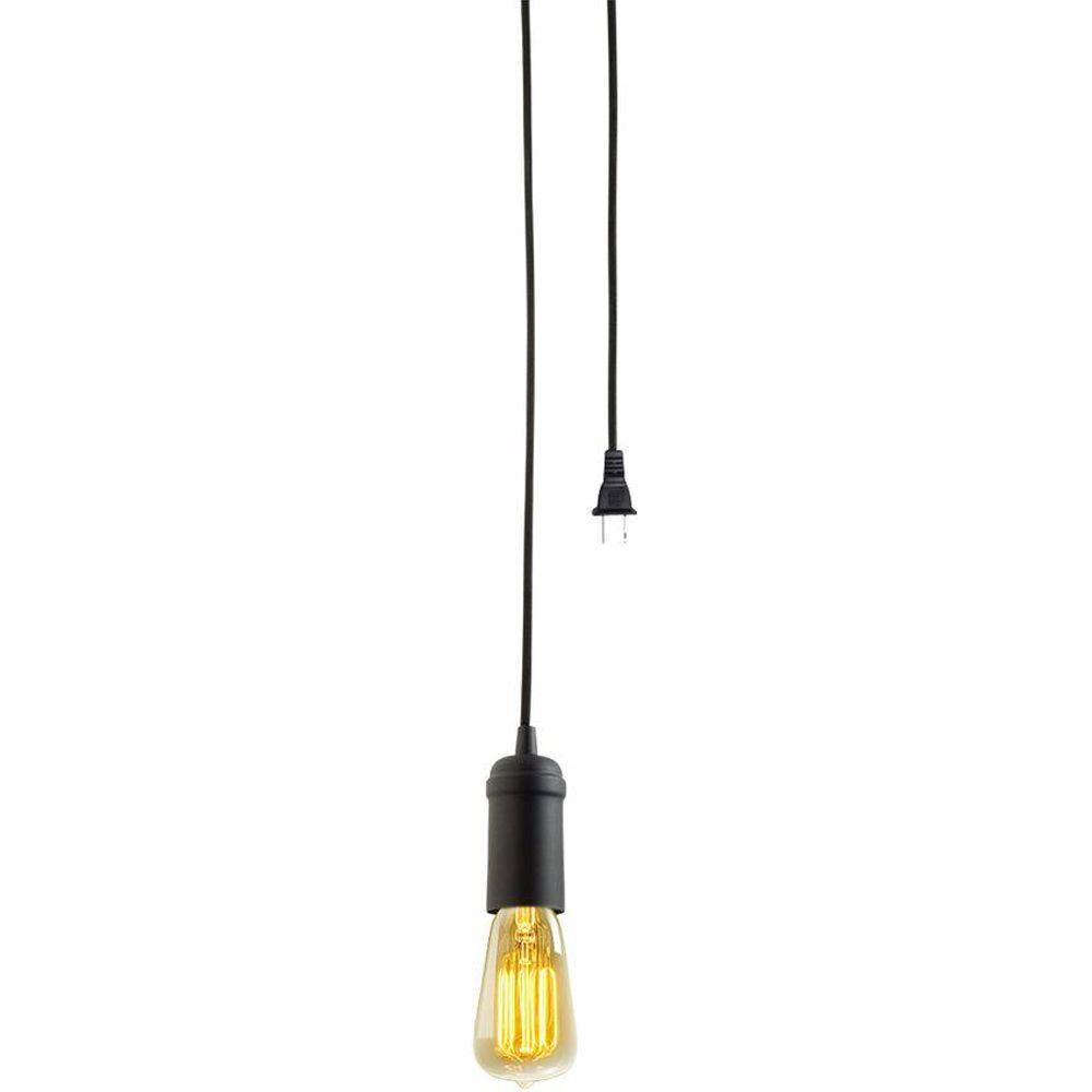 Globe Electric 1-Light Vintage Edison Matte Black Plug-In Mini Pendant ...