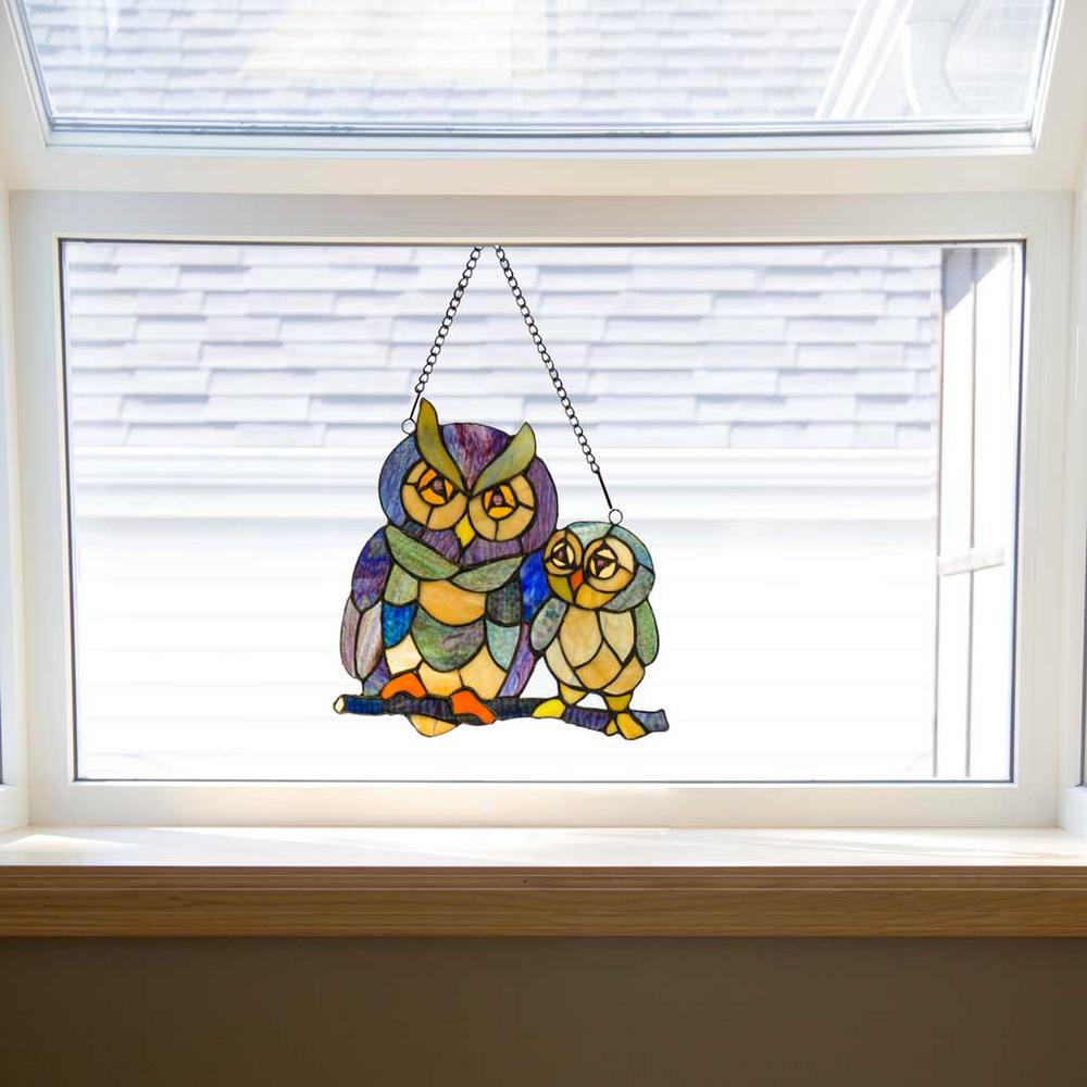 River of Goods Multi-Colored Stained Glass Friendly Owls Window Panel ...