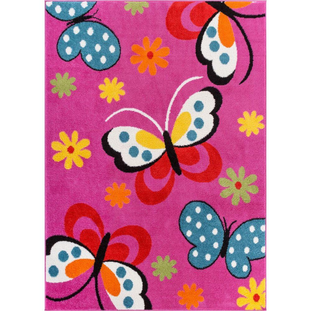 Well Woven StarBright Daisy Butterflies Pink 5 ft. x 7 ft. Kids Area ...