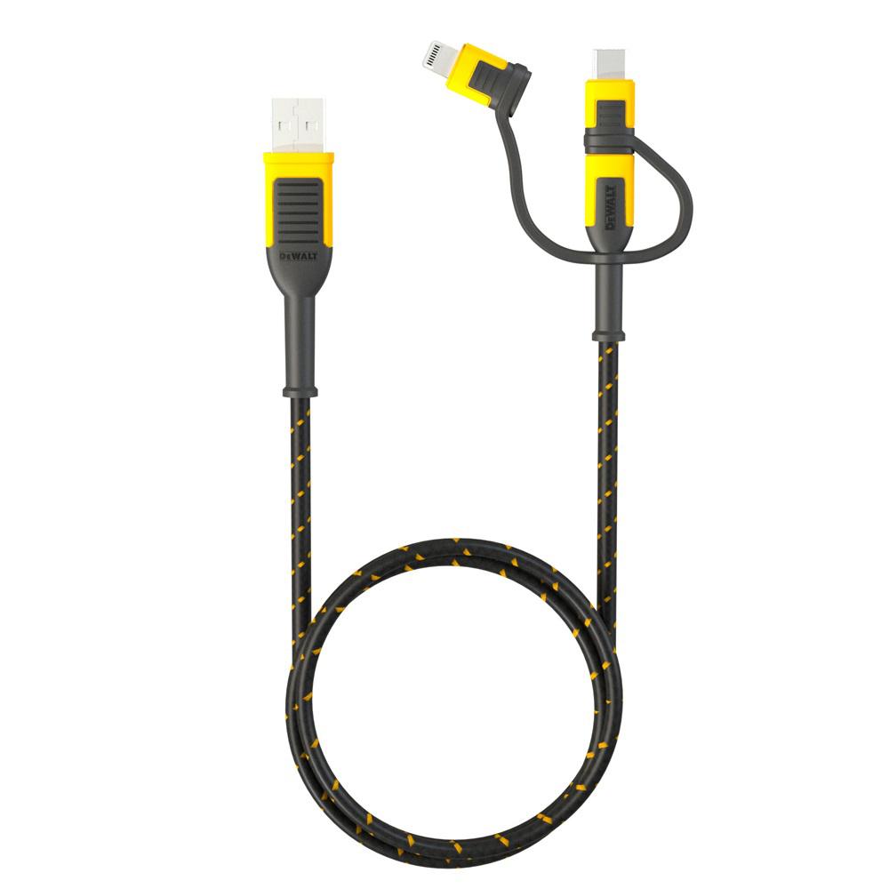 DEWALT Reinforced 3-in-1 Cable for Lightning, USB-C and Micro-USB-131 ...