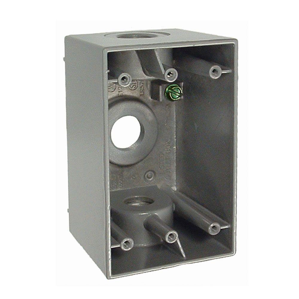 BELL 1 Gang 3 Outlets 1 2 In Threaded Weatherproof Deep Box Gray 5385 BELL 1 Gang 3 Outlets 1 2 In Threaded Weatherproof Deep Box Gray 5385