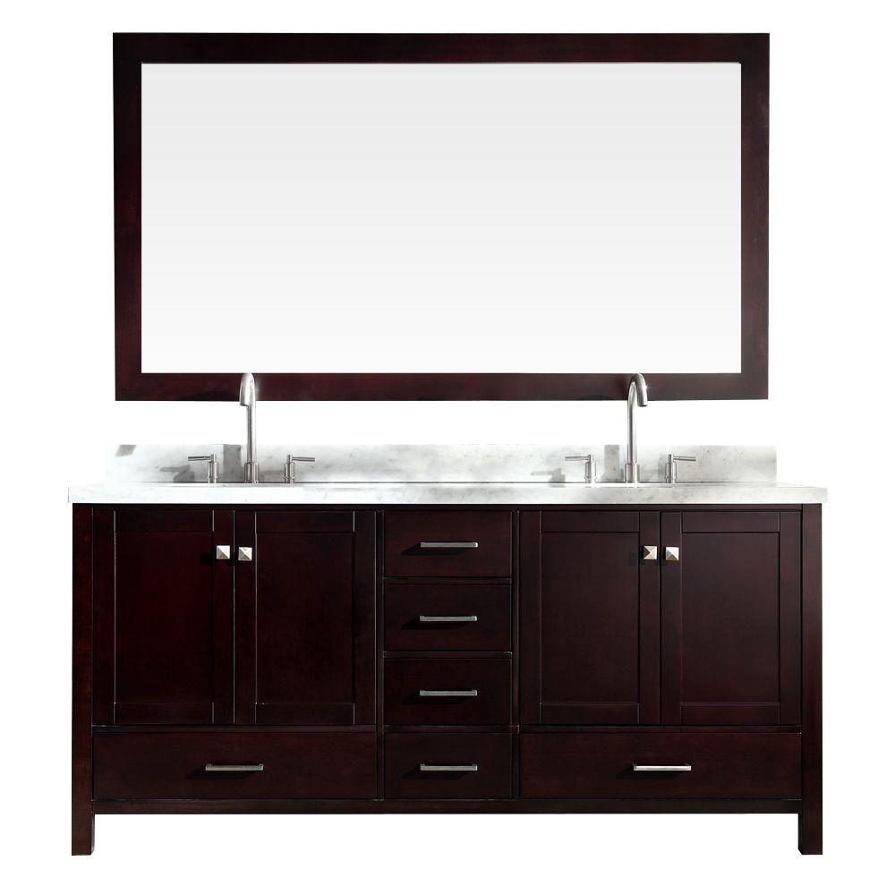 Ariel Cambridge 73 in. Bath Vanity in Espresso with Marble Vanity Top ...