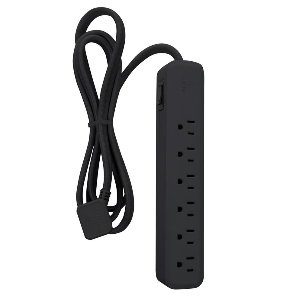 Globe Electric Designer 6 ft. 4-Outlet Black USB Surge Protector ...