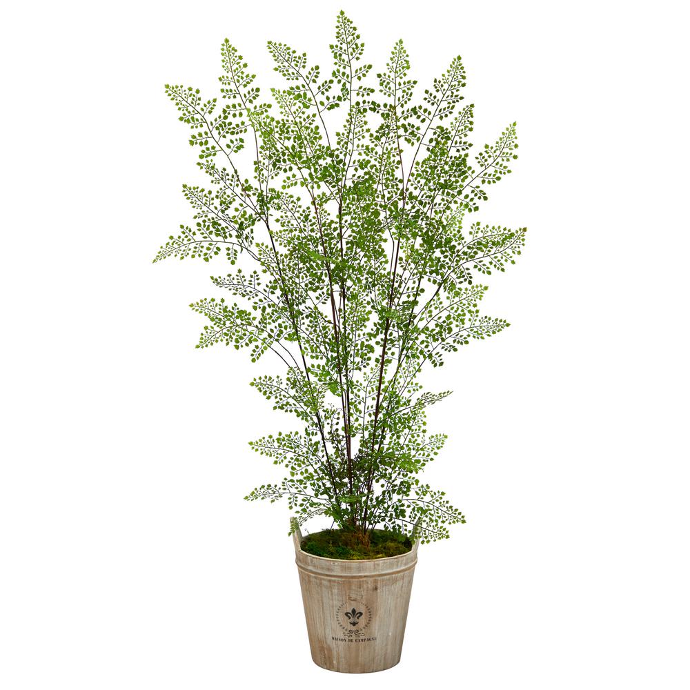 Nearly Natural 5.5ft. Ruffle Fern Artificial Tree in Farmhouse Planter ...