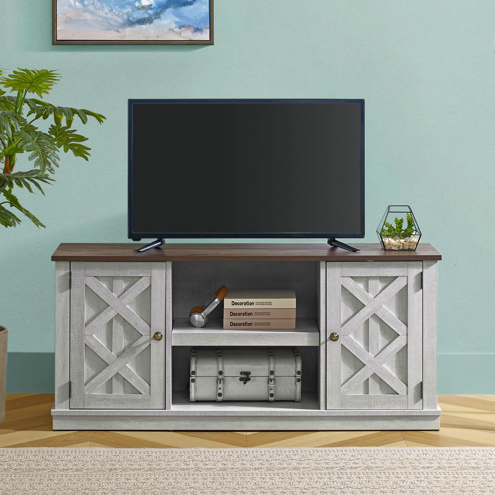 Unbranded 54 in. Saw Cut Off White TV Stand (Fits TVs up To 60 in ...