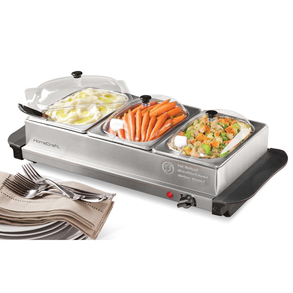 HomeCraft 1.5 Qt. Stainless Steel Buffet Server with 3-Crocks-HCBS15SS ...