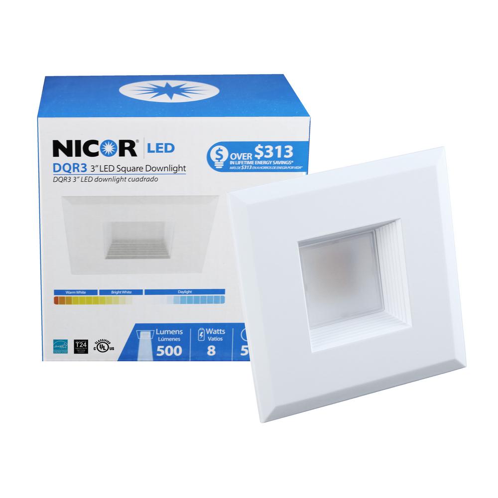 NICOR DLR Series 3 in. White (3000K) LED Square Recessed Retrofit ...