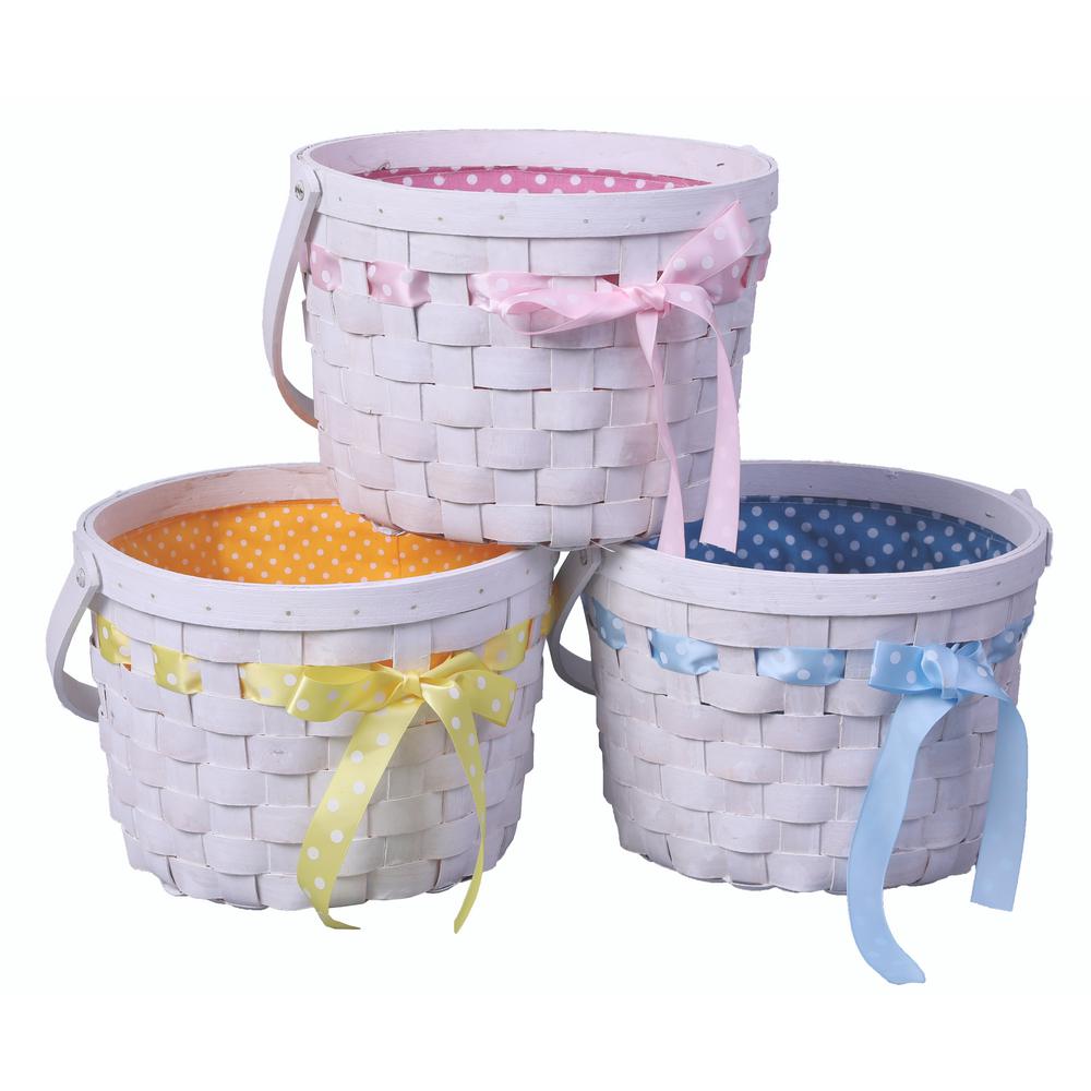 Vintiquewise White Painted Lined Wooden Easter Gift Baskets with Bright ...