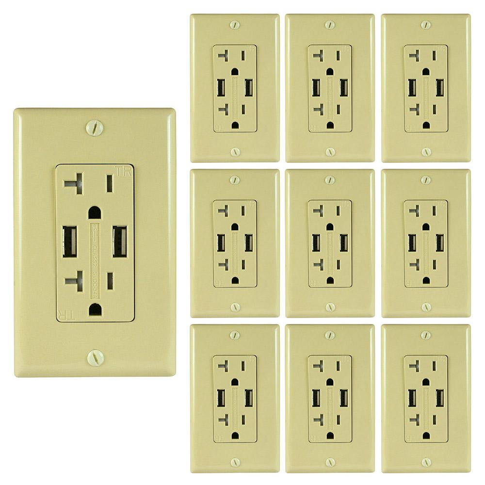 ASI AC Wall Outlet With USB Charging Ports, Ivory, Includes Wall Plate ...