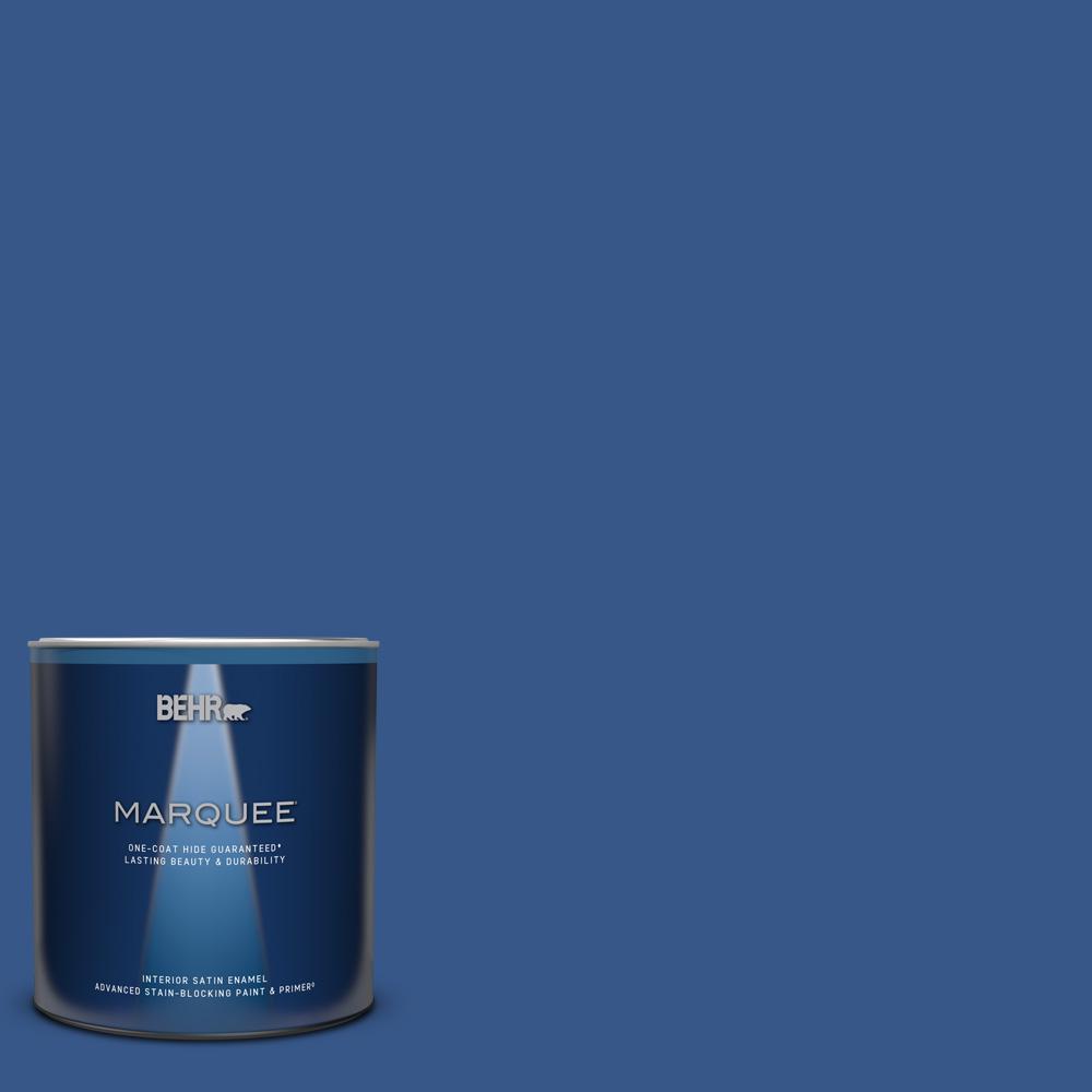 BEHR MARQUEE 1 qt. #S-G-590 Southern Blue Satin Enamel Interior Paint ...