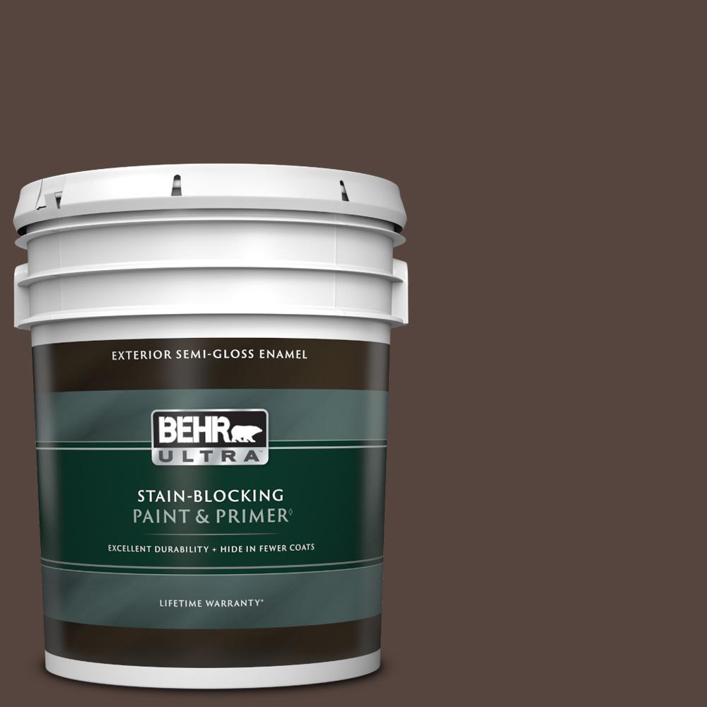 BEHR ULTRA 5 gal. #PPF-51 Dark Walnut Semi-Gloss Enamel Exterior Paint ...