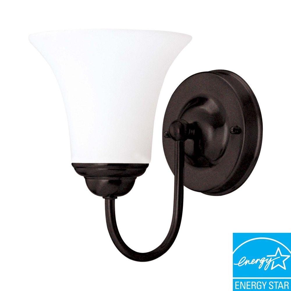 Glomar 1-Light Dark Chocolate Bronze Vanity Sconce-HD-1932 - The Home Depot Glomar 1-Light Dark Chocolate Bronze Vanity Sconce-HD-1932 - The Home Depot