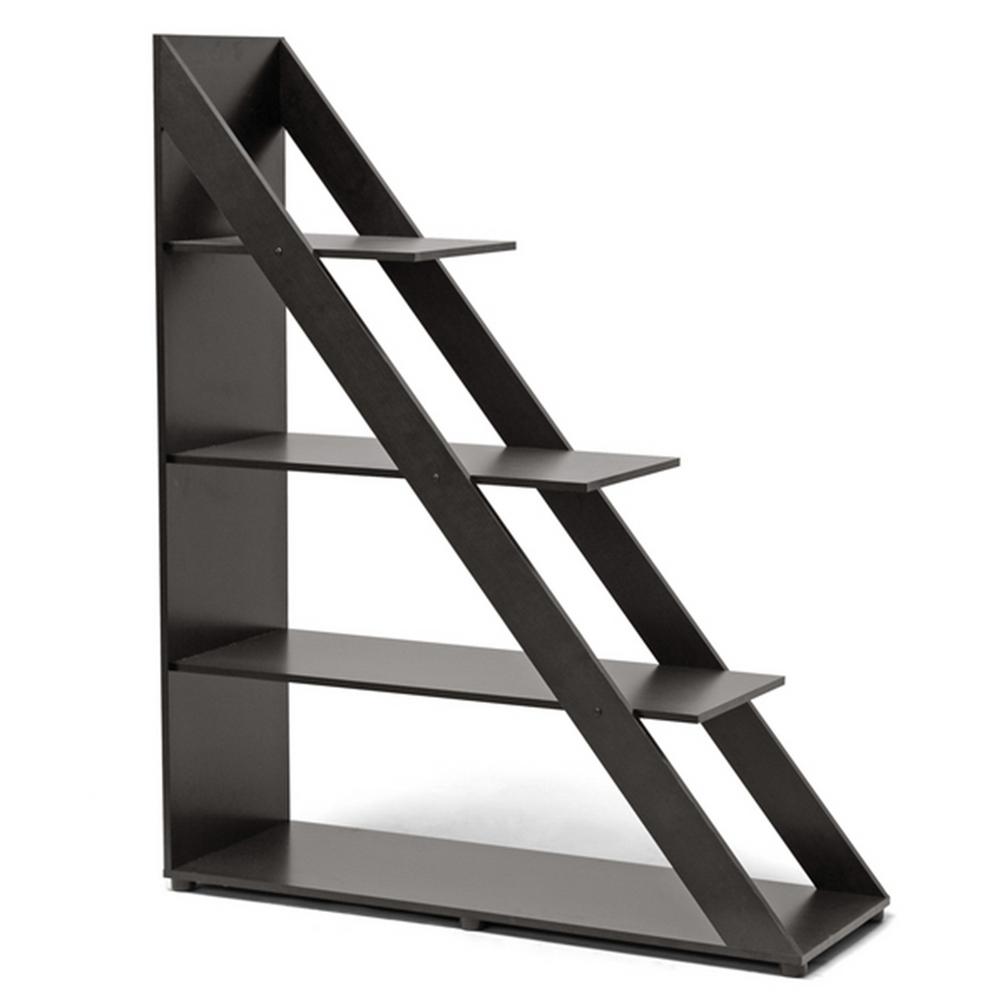 Baxton Studio 59 in. Dark Brown Wood 4-shelf Ladder Bookcase with Open ...