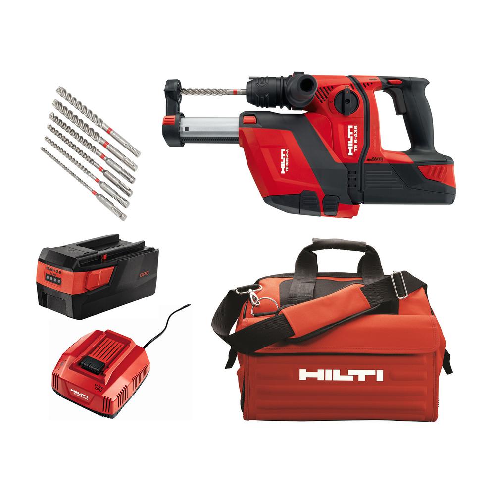 Hilti 36-Volt Lithium-Ion 1/2 in. SDS Plus Cordless Rotary Hammer TE 6-A36 Compact Kit-3551238 ...