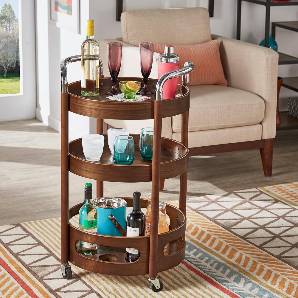 HomeSullivan Walnut Oval Bar Cart-40E165WN-07 - The Home Depot