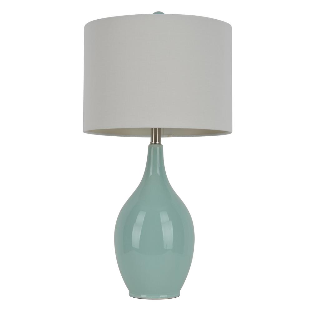 Elegant Designs 24 in. Light Blue Glass Table Lamp with Fabric Shade ...