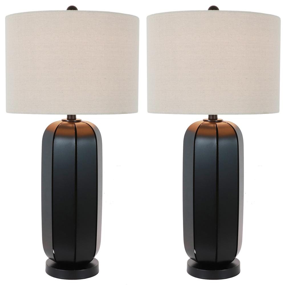 Decor Therapy Draper 17.25 in. Blue Table Lamps with Shade and USB ...