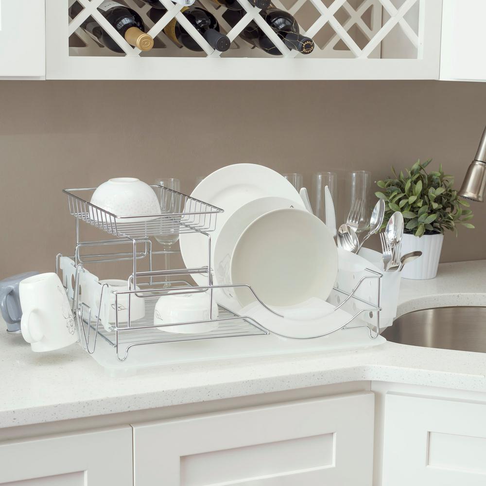 Home Basics Deluxe 2-Tier White Standing Dish Rack-DD30465 - The Home Depot